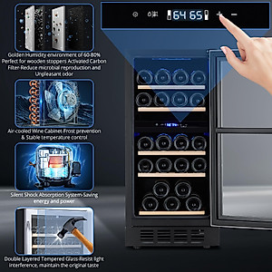 GarveeHome Dual Zone Wine Fridge - 41℉-64℉ Compressor Wine Cooler, Digital LED Touch Control, Frost-Resistant Lockable Cabinet, 26 Bottles Freestanding/Built-In