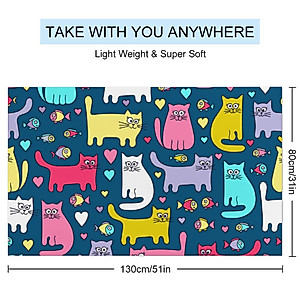 Colorful Cats Fish Microfiber Absorbent Lightweight Beach Towels Fast Dry Oversized Sand Free Beach Blanket 31x51in for Swimming Camping Travel Gym and Yoga
