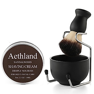 Aethland Shaving Brush Set for Men Fathers Day Gift, Include 100g Shaving soap, Hair Shaving Brush with Solid Wood Handle, and Dia 3.1 inches Stainless Steel Shaving Bowl, Shaving Stand Wet Shaving