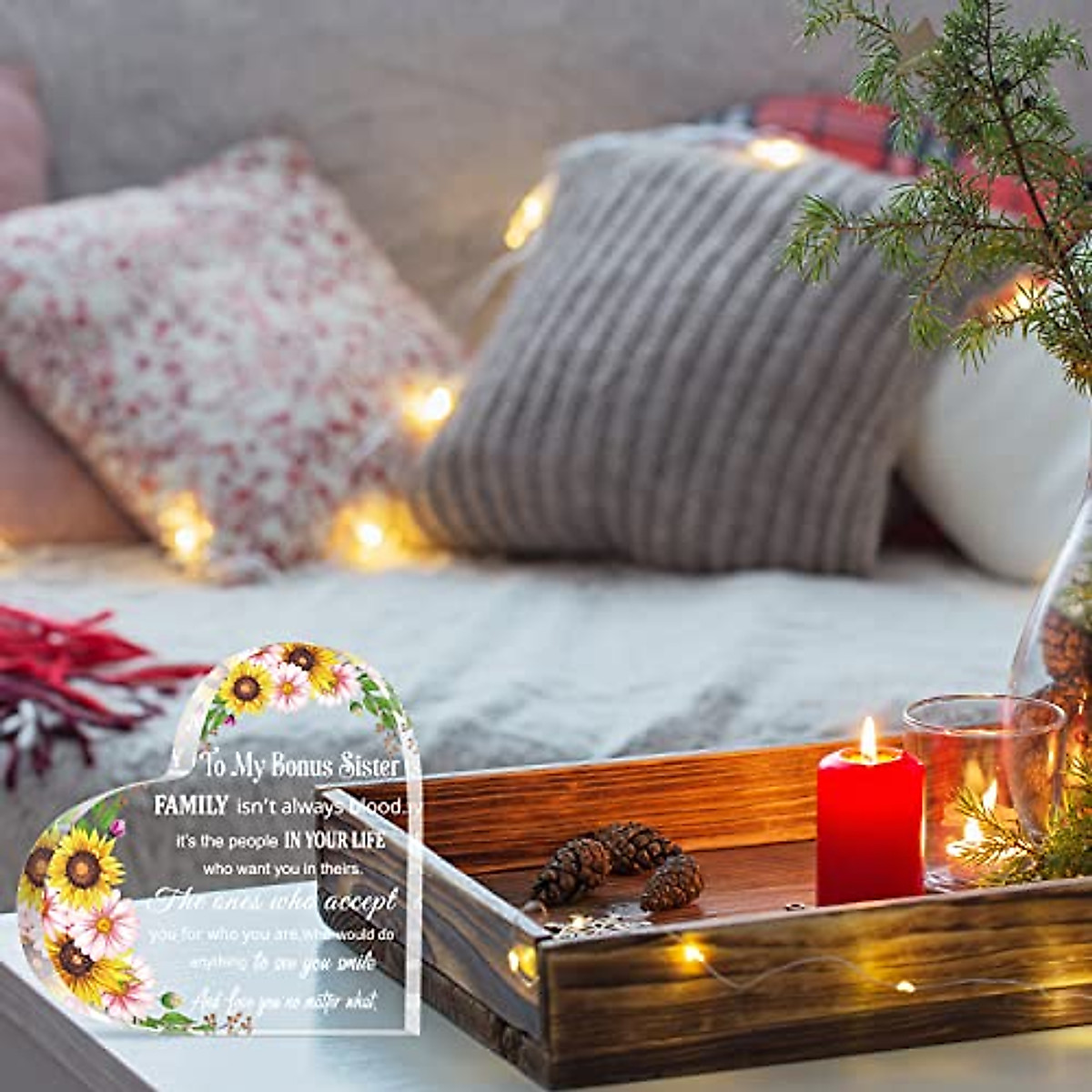 My Bonus Sister Gifts Sister Gift Heart Keepsake and Paperweight from Sister Brother Clear Acrylic Sister in Law Gift for Women Friendship Gift for Women Friend Sister Birthday Wedding (Heart Style)