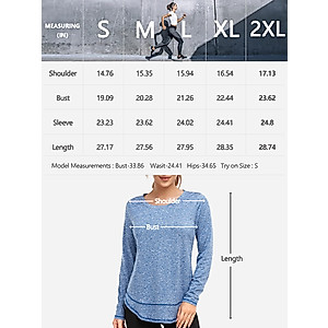 Abrooical Athletic Tops for Women Long Sleeve Running Shirts Yoga Loose Fit Workout Tees Tennis Tops Long Blue XX-Large