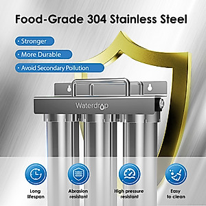 Waterdrop TST-UF 0.01μm Ultra-Filtration Under Sink Water Filter, Stainless Steel, 5X Service Life,Remove 99.99% of Contąminants Larger Than 0.01μm, USA Tech (3 Filter Included)