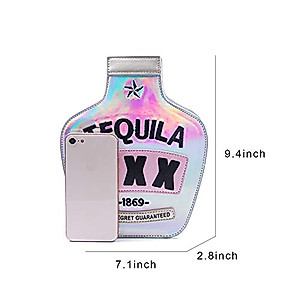 KUANG! Women Sparkling Bottle Shaped Shoulder Bags Elegant Laser Shinny Wine Shape Crossbody Purse Chain Handbags