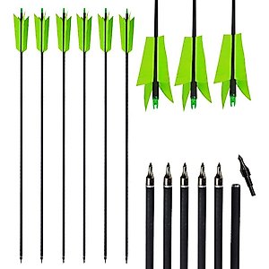 AMEYXGS 12 Pcs Archery Hunting Arrows Mix Carbon 30 Inch Flu Flu Arrows spine 500 Target Practice Arrows with 4 Turkey Feather Replaceable Arrowhead for Outdoor Hunting Shooting(Green)