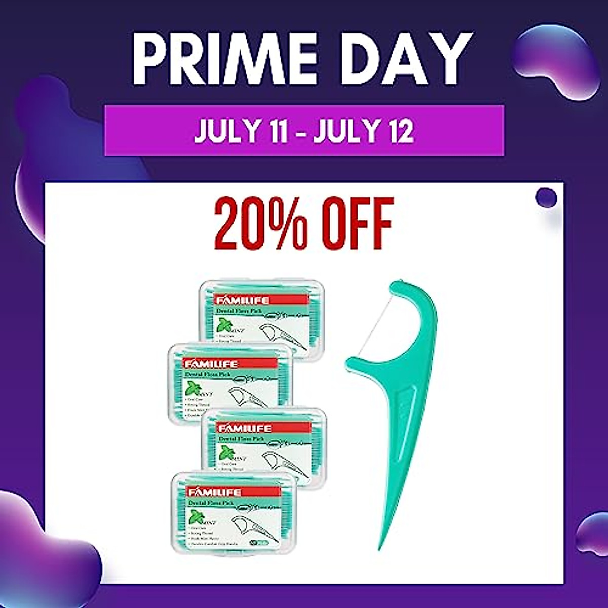 FAMILIFE Floss Picks Mint Dental Floss Picks with 4 Travel Handy Cases 240 Count Flossers