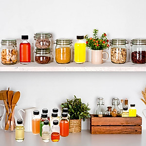 14Pack 2oz Bottles with Airtight Lids,Boston Clear Glass Mini Shot Bottles With Cap for Whiskey Sample Bottle,Ginger Shots Bottles,Potion,Oils,Vanilla,Liquid,Shot Jars With 2 Funnels 16 Labels 1Brush