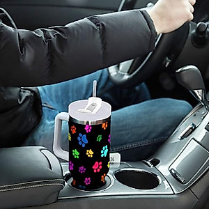 MCHIVER Color Paw Prints 40 oz Tumbler with Handle and Straw Stainless Steel Vacuum Water Bottle Leak-proof Travel Coffee Mug Insulated Tumbler for Office Car Home