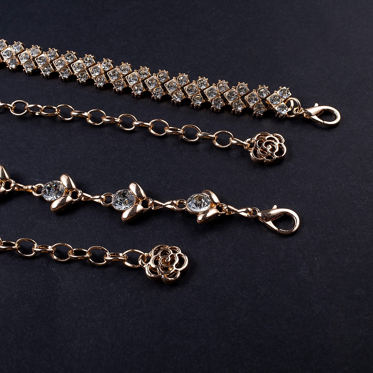 LOREMOW 2 Pcs Belly Waist Chain for Women Chain Belts for Dress Rhinestone Waist Chain Body Chain Jewelry G135