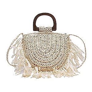 Straw Bag for Women Handmade Woven Crossbody Bags Cute Straw Shoulder Bag Beach Hobo Handbag Travel Vacation Bag