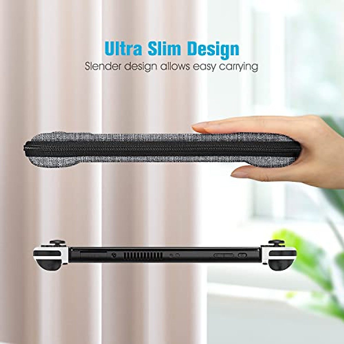 Fintie Slim Carrying Case for Nintendo Switch OLED Model 2021/Switch 2017 - [Slim Fit] Shockproof Protective Travel Storage Bag w/10 Game Cartridges for Switch Console Joy-Con, Gray