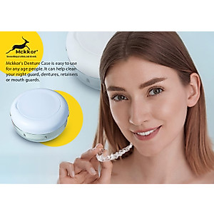 Denture cup, Definitely No-Leak Denture Bath Box for Traveling Perfectly, Denture Cup with Strainer & Mirror(White)