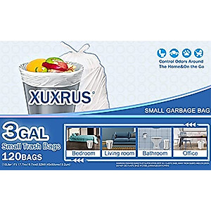 XUXRUS Bathroom Small Trash Bags 3 Gallon Garbage Bags for Home Office,Bathroom,120 Count,White,Fits 2-3 Gallon Bins (3 Gallon(120 Count))