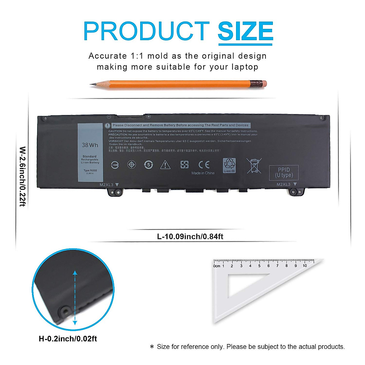 F62G0 F62GO 39DY5 Laptop Battery for Dell Inspiron 13 7000 i7373 7373 7386 2-in-1 7370 7380 5370 P83G P87G P91G P83G001 P83G002 P87G001 P91G001 Vostro 13 5370 039DY5 0F62G0 RPJC3 0RPJC3 CHA01