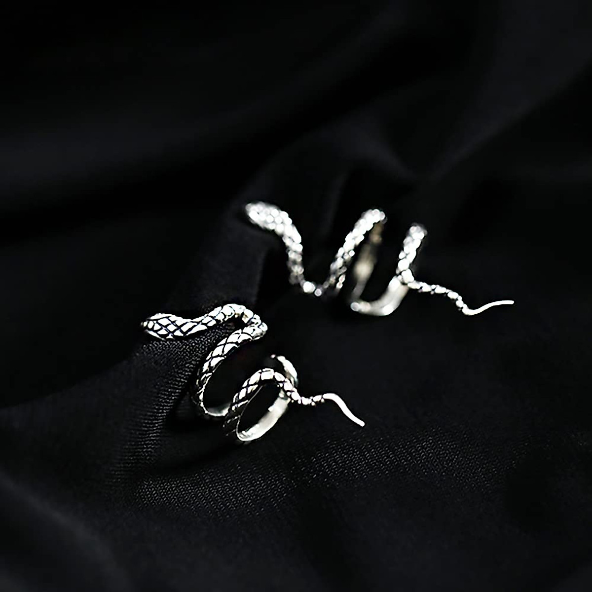 Reffeer Solid 925 Sterling Silver Snake Cuff Earrings Wraps for Women Snake Crawler Cuff Earrings No Piercing (A-Black Gold)