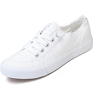 Women's Play Fashion Sneaker White Color Washed and Leopard Canvas Slip on Shoes（White US8）