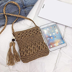 JQWSVE Straw Purse for Women Straw Bag Summer Purse with Tassel Straw Crossbody Bag Handwoven Beach Bag Crochet Purse