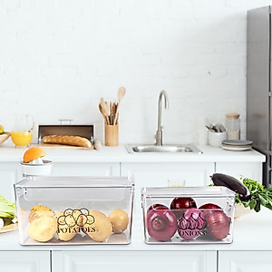 2 Pack Potato and Onion Storage Bins with Lid, Dustproof and Stackable Organizer for Kitchen, Transparent Vegetable Containers, Multi-Functional Pantry and Fridge Baskets,Food Storage Potato Box Clear