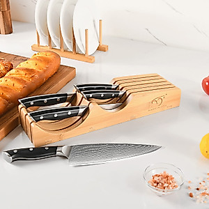 NANFANG BROTHERS Kitchen Knife Set, 6 Pieces Damascus Knife Block Sets with Bamboo Knives Drawer Organizer, Perfect for Home and Chefs, Premium Knife Holder, Gift for Christmas and Housewarming