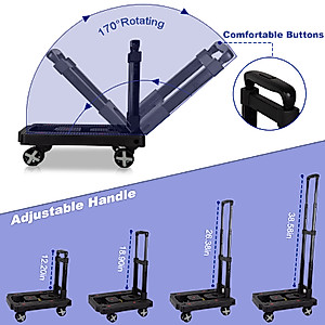 Jogtlyer Folding Hand Truck Lightweight,Foldable Dolly with 4 Rotate Wheels,110 lbs Heavy Duty Hand cart for Luggage,Dolly for Moving Travel Shopping Airport Office Use