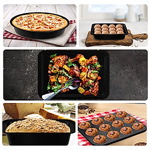 Tebery 5 Pack Nonstick Bakeware Set Includes Cookie Sheet, Loaf Pan, Square Pan, Round Cake Pan, 12 Cups Muffin Pan