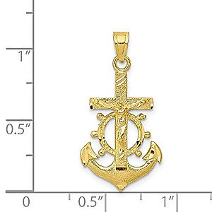 Solid 10k Yellow Gold Anchor Mariner Cross Pendant Crucifix Charm - 30mm x 16mm - Jewelry Gifts For Women Wife Mom Gifts For Men Husband Dad