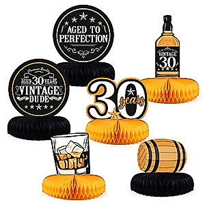 6pcs Whiskey Party Honeycomb Centerpieces Vintage Dude Table Decoration Aged to Perfection Signs for 30th Birthday Party Supplies Whiskey Party Decorations