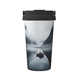 WANGXUEE Mountain Lake Boats Print 500ml Stainless Steel Travel Tumbler Double Wall Vacuum Insulated Coffee Mug