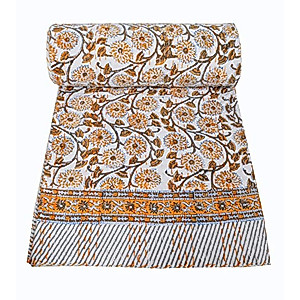 Maviss Homes Indian Traditional Handmade Patchwork Cotton Super Soft Kantha Quilt Blanket | Throw Bedspread Blanket | Bedroom Décor Throw Quilt |Home Décor; Grey