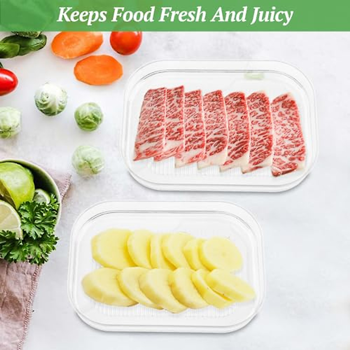 Feunu Deli Meat Container for Fridge, 3pcs BPA-Free Rectangular Lidded Box with Flip Top Lid, 18.6oz Each, 5x6 inches