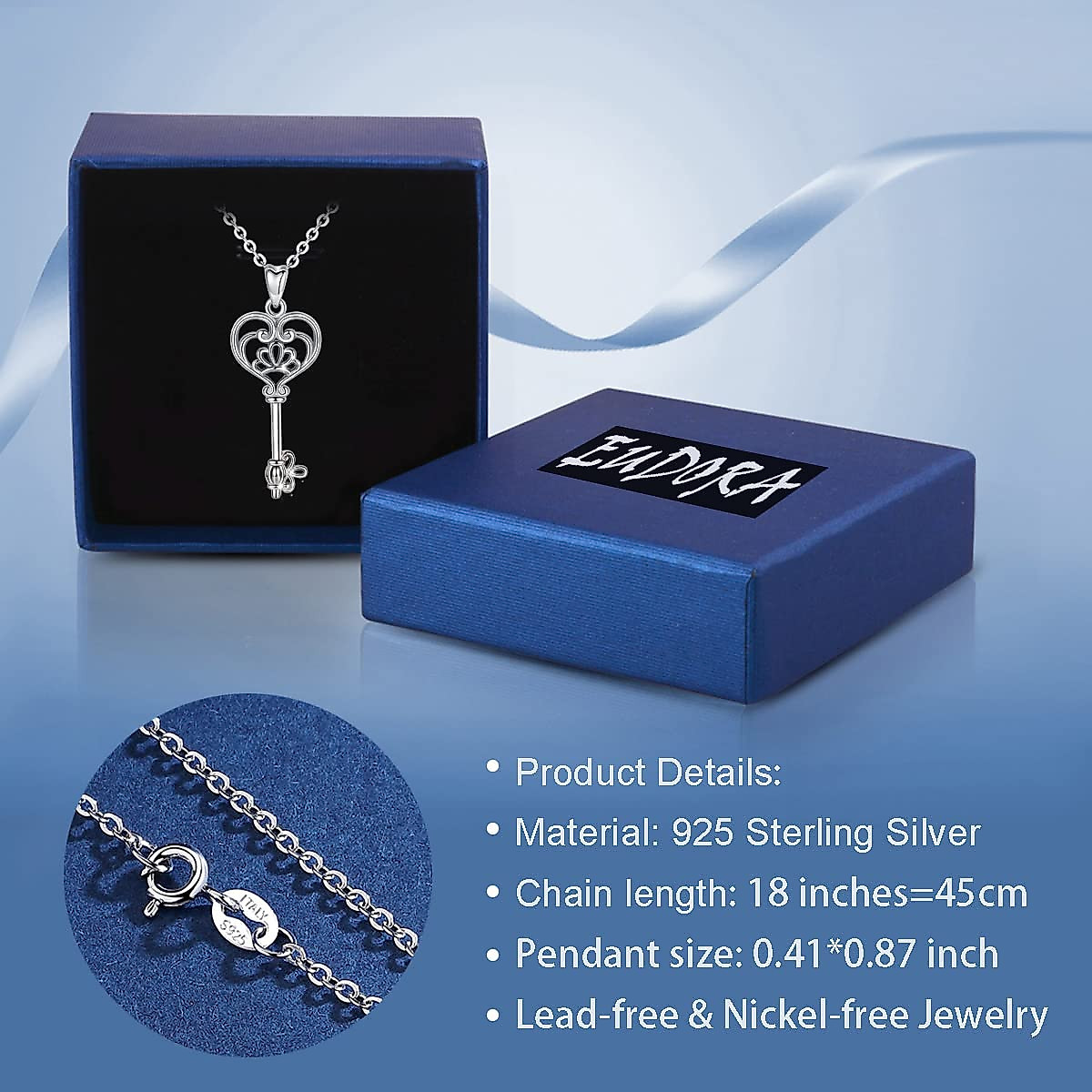 EUDORA Sterling Silver Necklace V&A Bless Key of Happiness Pendant 18 inch, Gift to Friends Women