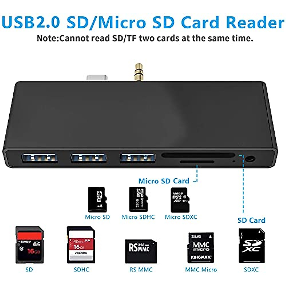 Surface Go/Surface Go2/Surface Go3 Hub, 6-in-2 USB C Surface Go/Go 2/Go3 Docking Station with USB 3.0+2 USB2.0 Ports, 3.5mm Earphones Jack,SD/TF Card Reader(Surface Go Adapter)