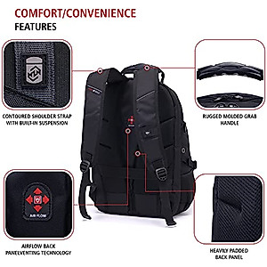 Swiss Eagle SmartScan Laptop Backpack with USB Port and Shoe Compartment designed to fit 17-inch Notebook, Black