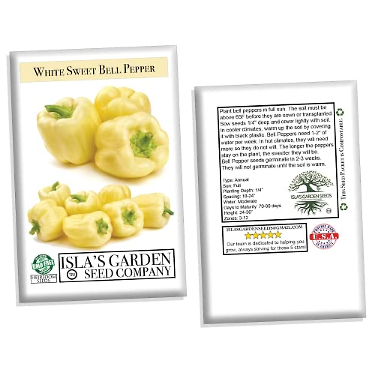 White Sweet Bell Pepper Seeds for Planting, 20+ Heirloom Seeds Per Packet, (Isla's Garden Seeds), Non GMO Seeds, Botanical Name: Capsicum annuum, Great Home Garden Gift