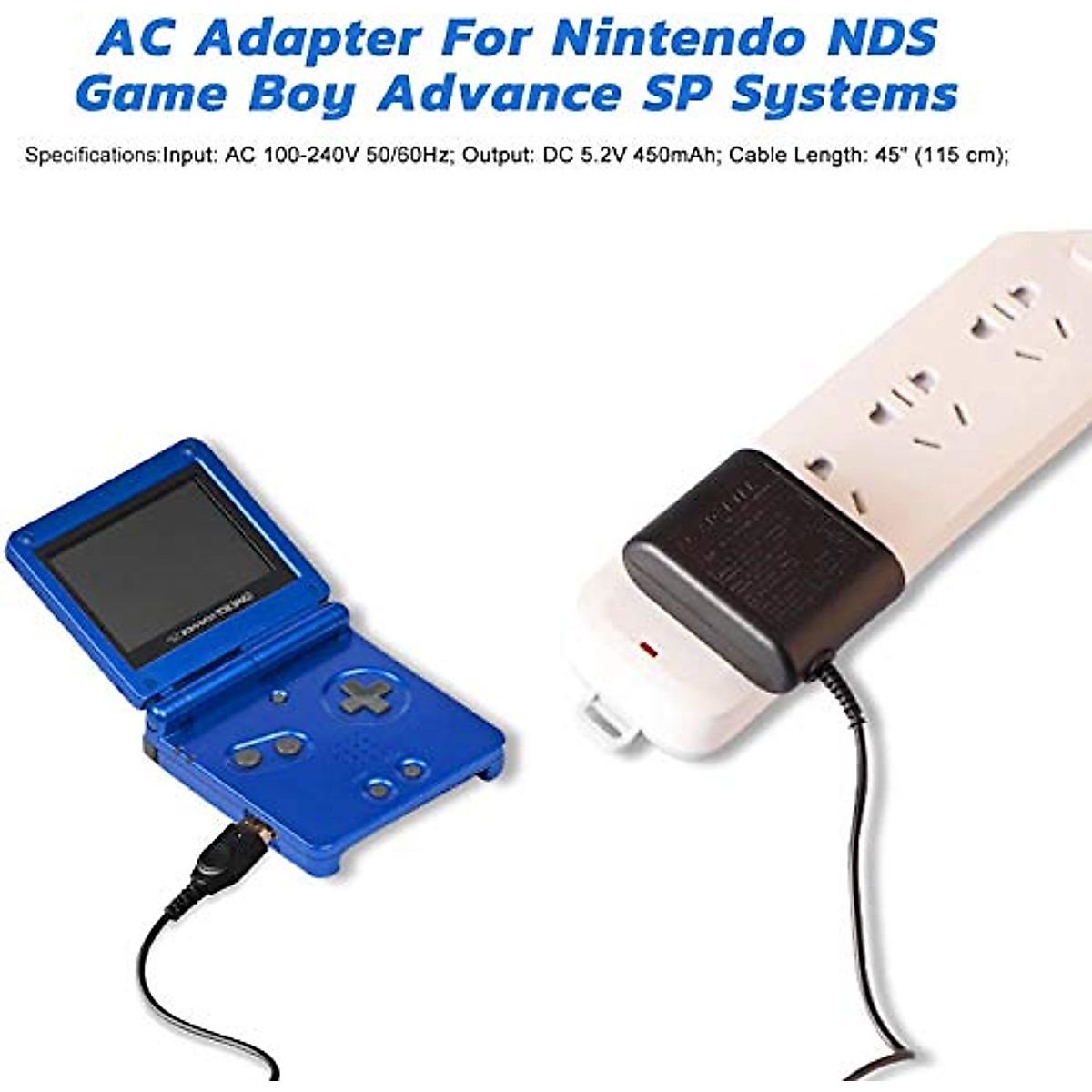 TFSeven 2Pcs Replacement Battery Compatible for Nintendo GBA SP 850mah 3.7V Rechargeable Lithium Ion + AC Adapter 5.2V 450mA Wall Charger Power Supply for GBA Sp Gameboy Anvance Accessories Bundle Kit