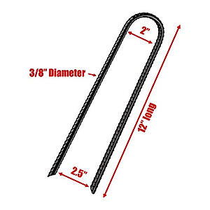 VASGOR 12” x 2” Trampolines Wind Stakes Black Powder Coated Rebar Steel - Heavy Duty U Shape Ground Anchors for Camping Tent - Garden Staples – Trampoline Pins - Sharp End (8)