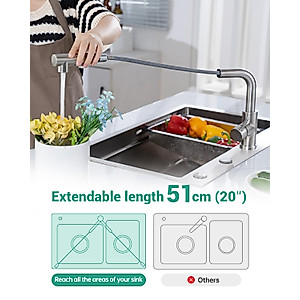 Bar Sink Faucet Brushed Nickel with Pull Out Sprayer, DAYONE Modern Stainless Steel Kitchen Faucets, Utility Single Hole/Handle Mini Bar Faucet Tap for RV