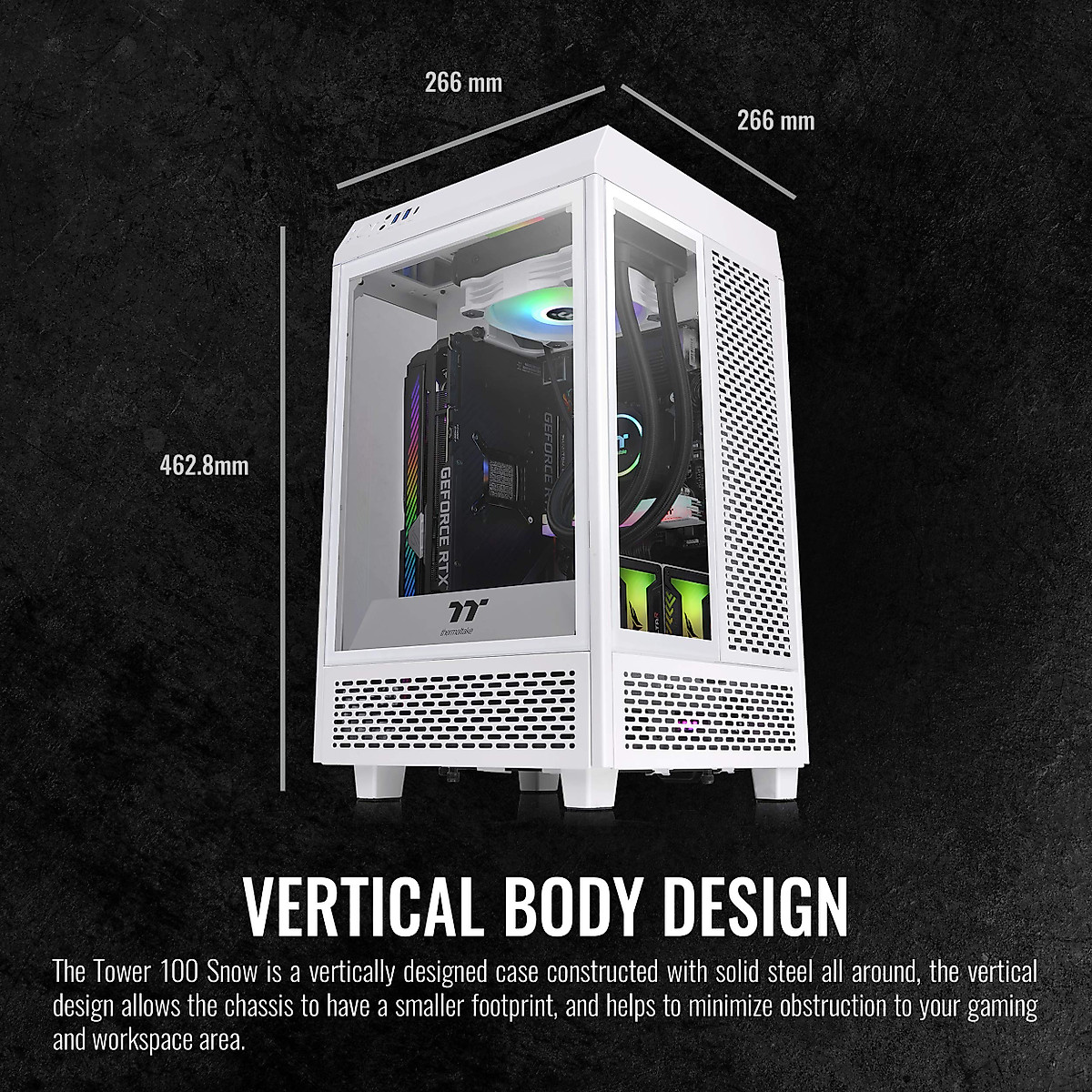 Thermaltake Tower 100 Snow Edition Tempered Glass Type-C (USB 3.1 Gen 2) Mini Tower Computer Chassis Supports Mini-ITX CA-1R3-00S6WN-00