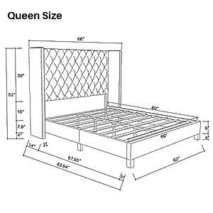 NHI Express Contemporary Velvet Upholstered Deep Button Tufting Solid Frame Platform Bed with Wood Slats King/Queen Size, Silver