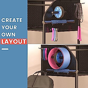 Industree Dumbbell Rack for Home Gym Storage Rack 3 Tier Yoga Mat Kettlebell Dumbbell And Balls Workout Gym Equipment Storage Gym Organization Weight Rack for Dumbbells Home Gym With Wheels And Hooks