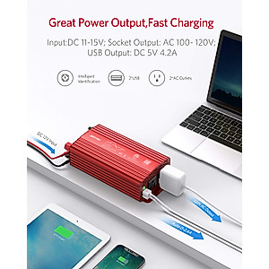 BESTEK 500W Pure Sine Wave Power Inverter DC 12V to AC(2 Outlets) 110V Car Charger Plug Inverter Adapter Converter with 4.2A Dual USB Charging Ports, ETL Listed