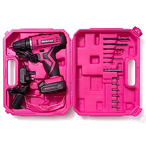Pink Cordless Drill Set - Electric Screwdriver Cordless Drill Kit for Women - 12V Rechargeable Li-Ion Battery - Storage Case, Bits, Drills & Safety Glasses - Gift for Mom, Sister or Wife