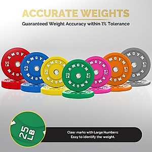 AMGYM Color Olympic Bumper Plate, Weights Plates, Bumper Weight Plate, Steel Insert, Strength Training(45lb Pair)