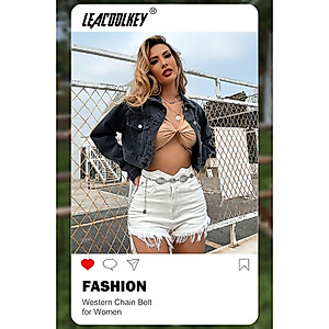 LEACOOLKEY Women Silver Western Concho Chain Belt Boho Metal Western Cowgirl Chain Belt for Dress Adjustable