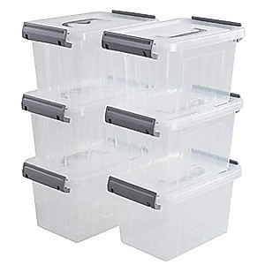 Minekkyes Set of 6 Plastic Latching Storage Box, Clear Storage Containers Bin with Lid, 7 Quart