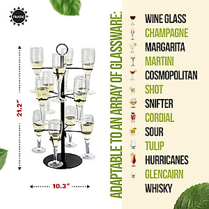 Cocktail Tree Stand, Metal Drink Tower, 3 Tier - 12 Holders For Champagne, Martini, Margarita Cups (Black)