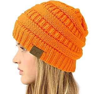 C.C Women's Thick Knit Beanie, Neon Orange