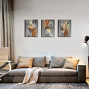 Canvas Wall Art For Living Room, Family Wall Decorations, Kitchen, Bathroom, Bedroom Modern Wall Decor Black Paintings Abstract Leaves Pictures Artwork Inspirational Home Decor 3 Pieces