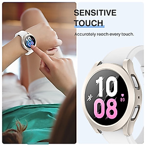 Tensea [2Pack] for Samsung Galaxy Watch 5 2022/4 2021 Screen Protector Case 44mm Accessories, Protective Face Cover for 44 mm, Hard Bumper Built-in Tempered Glass Film for Women Men