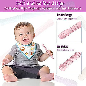 Hollow Teether Tubes, Honboom 5 Packs Soft Silicone Teething Tubes, Baby Soothing Teether Toy, Chew Straw Toy for Babies 0-12 Months with a Cleaning Brush, Dishwasher Safe (6.6in)