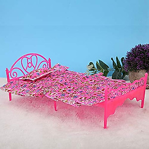Fockety Safe Interesting Delicate Mini Dollhouse Bed, Dolls House Bed, Bedroom Furniture for Children Great Gift Girls Kids
